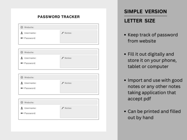 Simple Black and White Password Tracker - Etsy