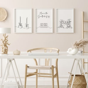 Printable Minimalist Music Poster, Instruments Line Art Set of 3 Prints ...