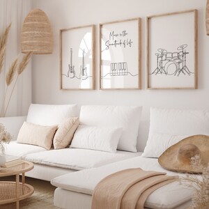 Printable Minimalist Music Poster, Instruments Line Art Set of 3 Prints ...