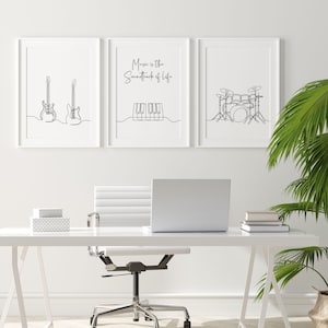 Printable Minimalist Music Poster, Instruments Line Art Set of 3 Prints ...
