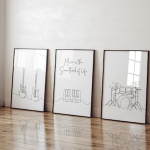 Printable Minimalist Music Poster, Instruments Line Art Set of 3 Prints ...