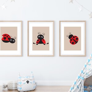 Printable Ladybug Wall Art Decor Set of 3. Contemporary Red Ladybird ...