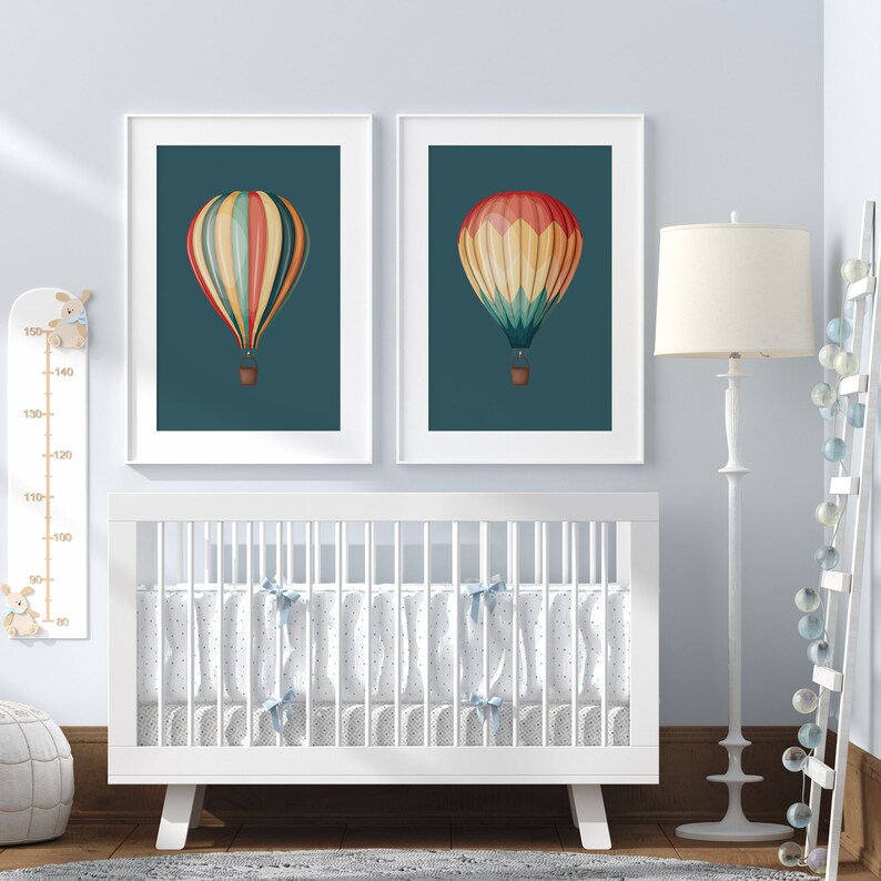 Vintage Green Hot Air Balloon Prints Vintage Nursery Decor Hotair