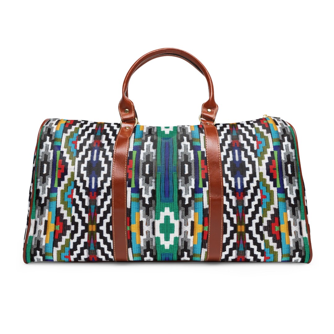 Aztec Quilt Pattern Waterproof Travel Bag/southwestern Vegan Leather ...