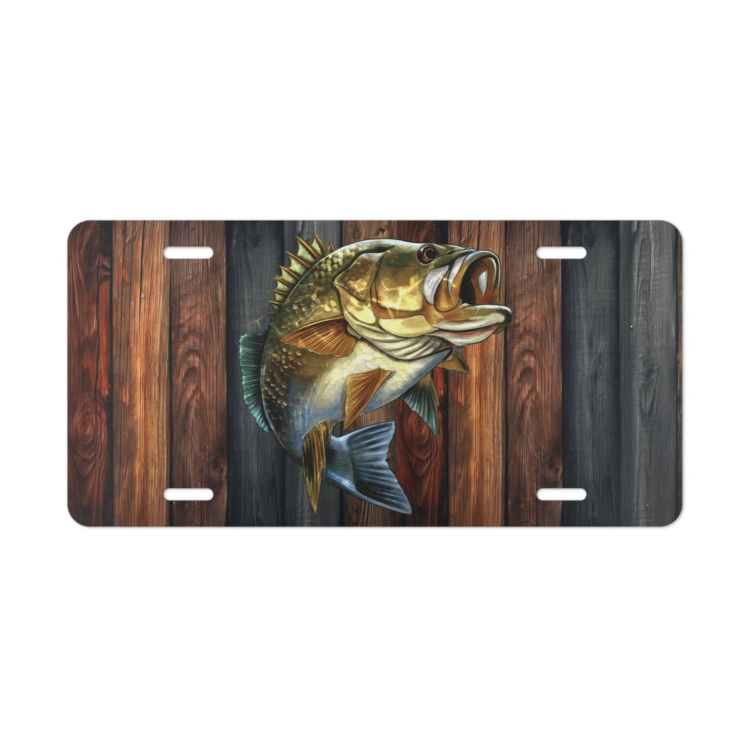 Bass Fish Rustic Wood Vehicle Tag/southern Life Vanity Plate/fishing ...
