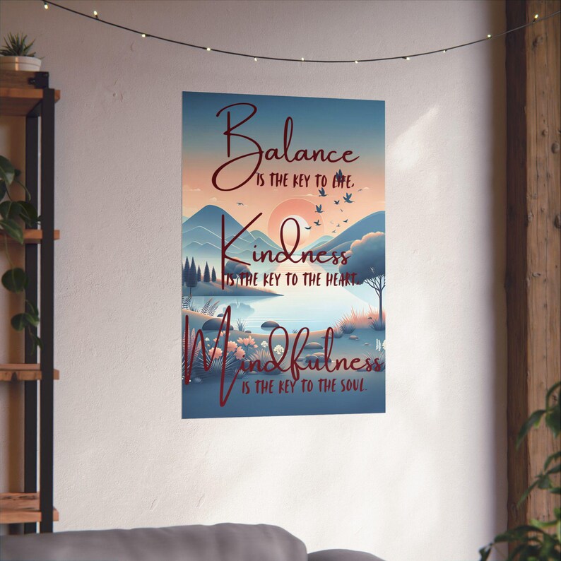Nature Landscape Quote Poster, Balance Kindness Mindfulness Wall Art ...