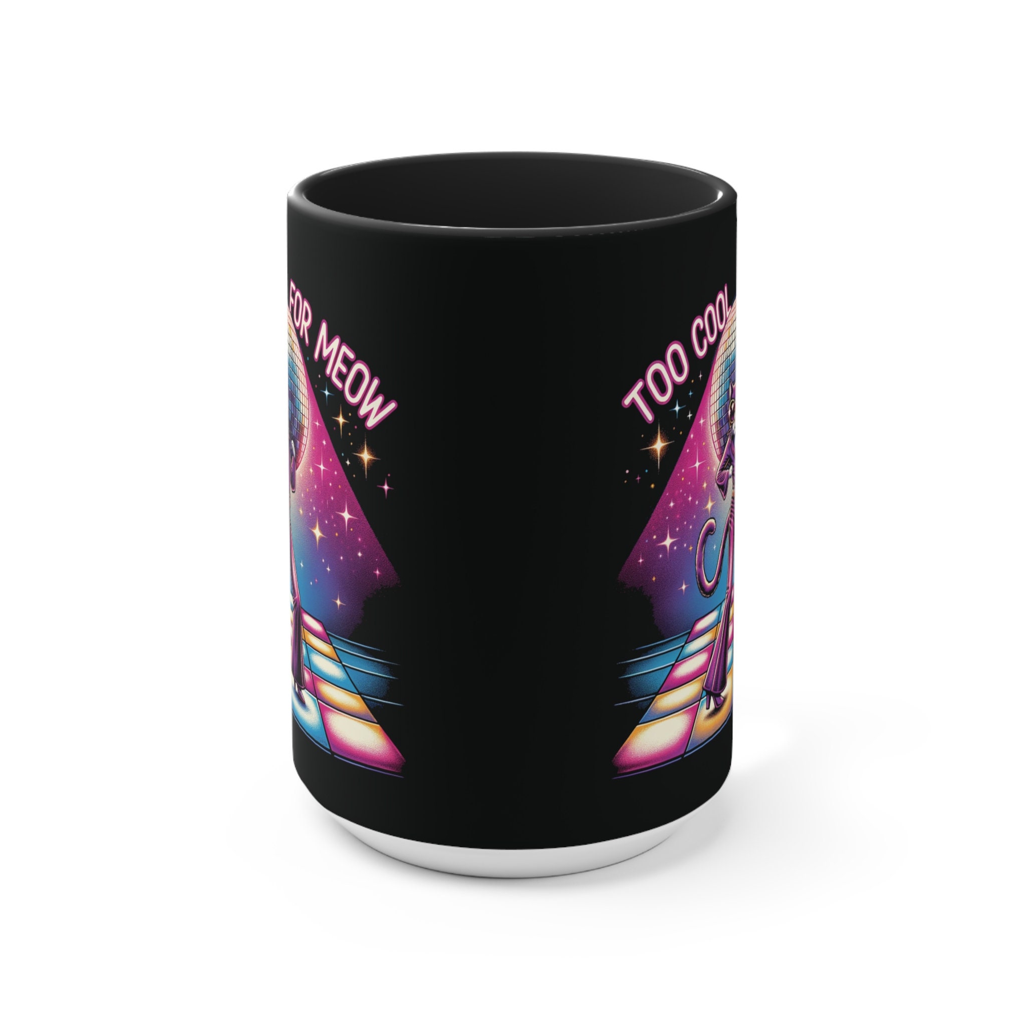 Retro Disco Cat Mug too Cool for Meow Ceramic Cup, Cat Lovers Gift ...