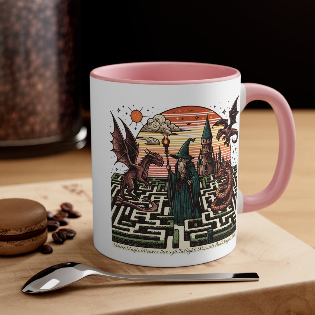 Enchanted Wizard & Dragon Mug, Magic Maze Inspired, Fantasy Coffee Cup ...