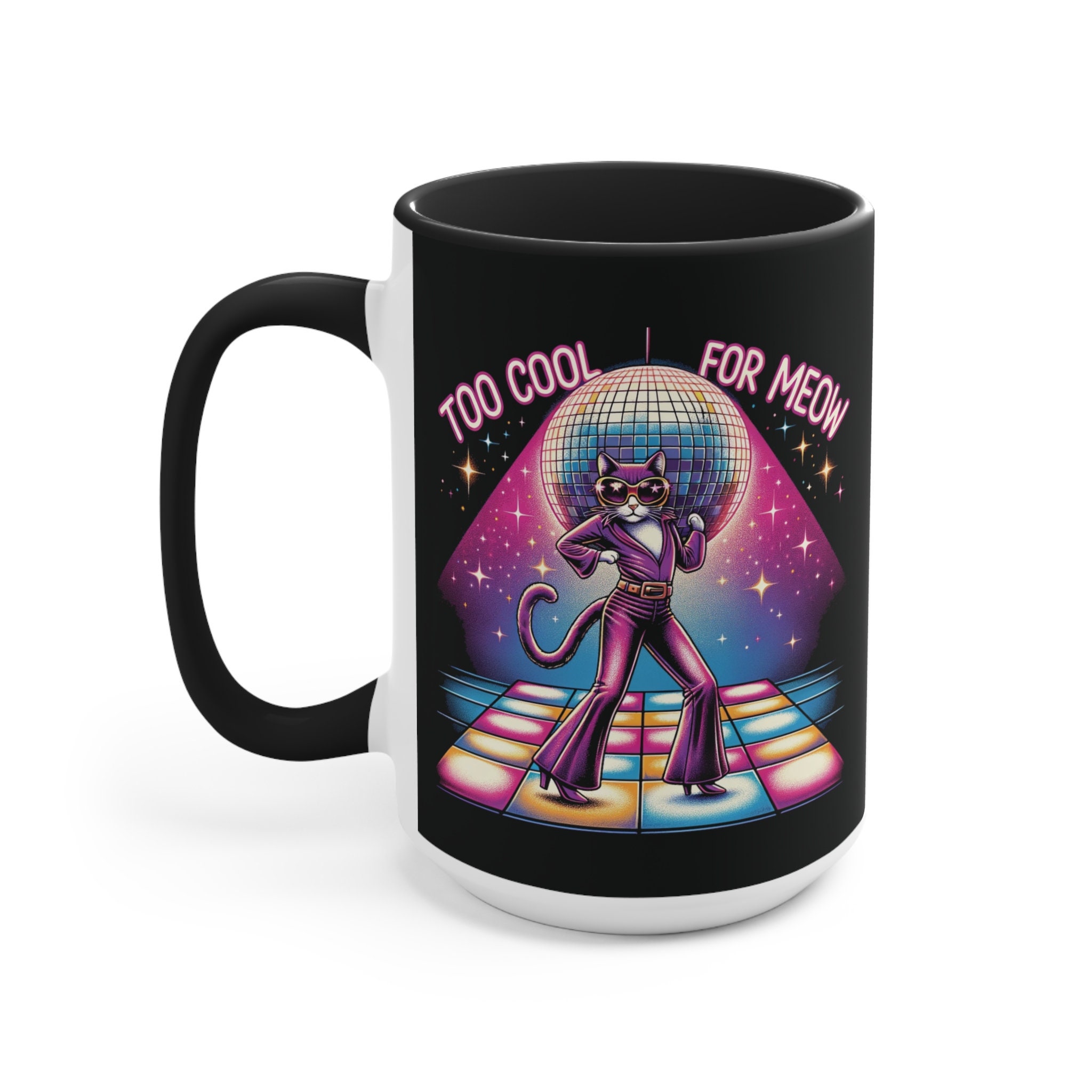Retro Disco Cat Mug too Cool for Meow Ceramic Cup, Cat Lovers Gift ...