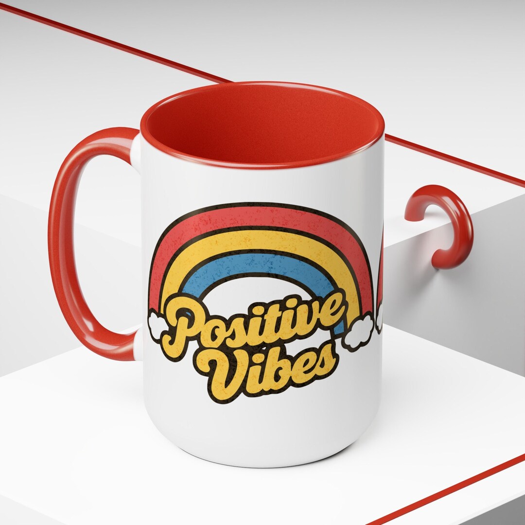 Positive Vibes Two-tone Mugs, Ceramic Coffee Cups Gift, Colorful Gift ...