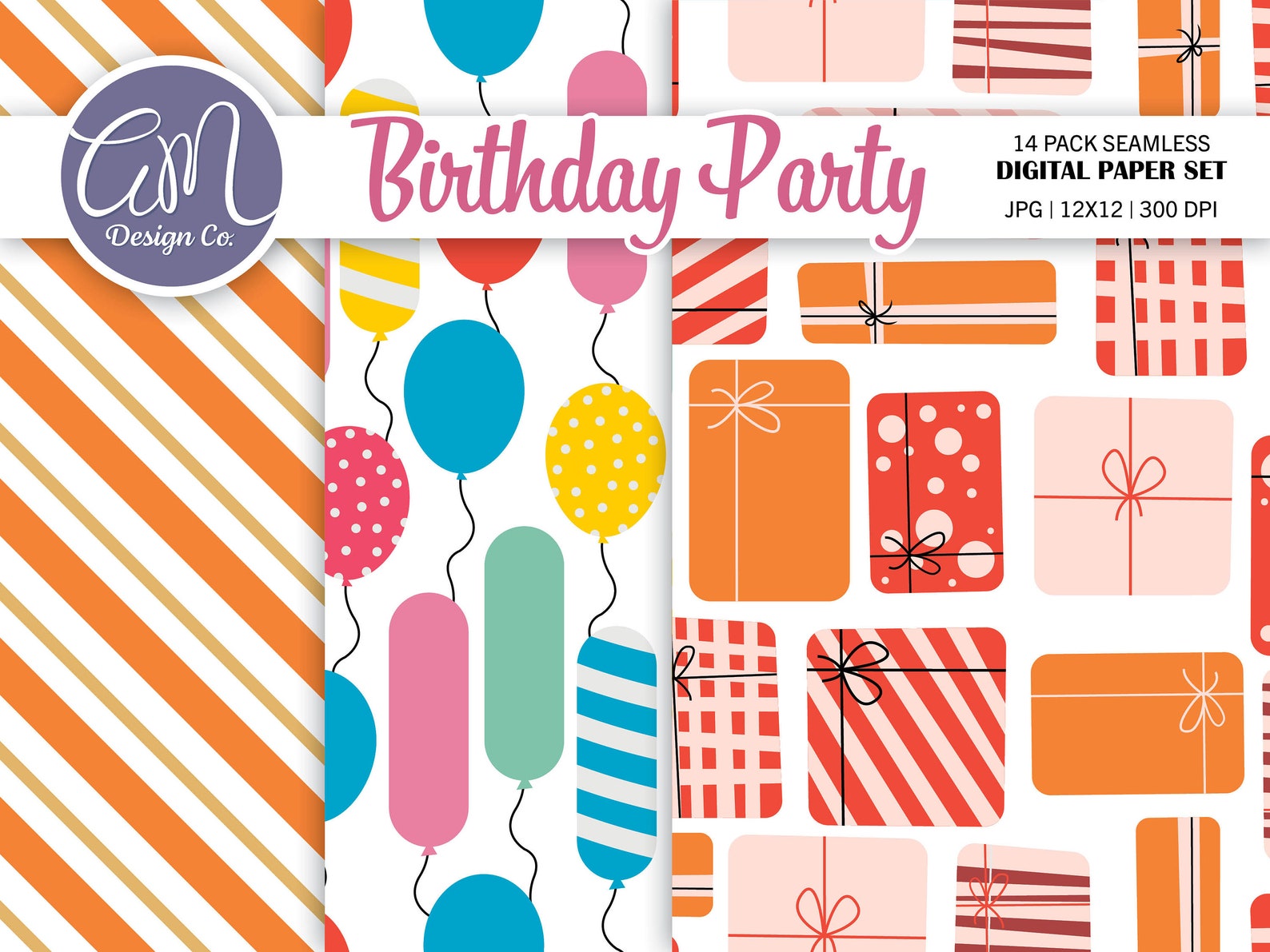 Birthday Party Digital Paper, Celebration Seamless Pattern for ...