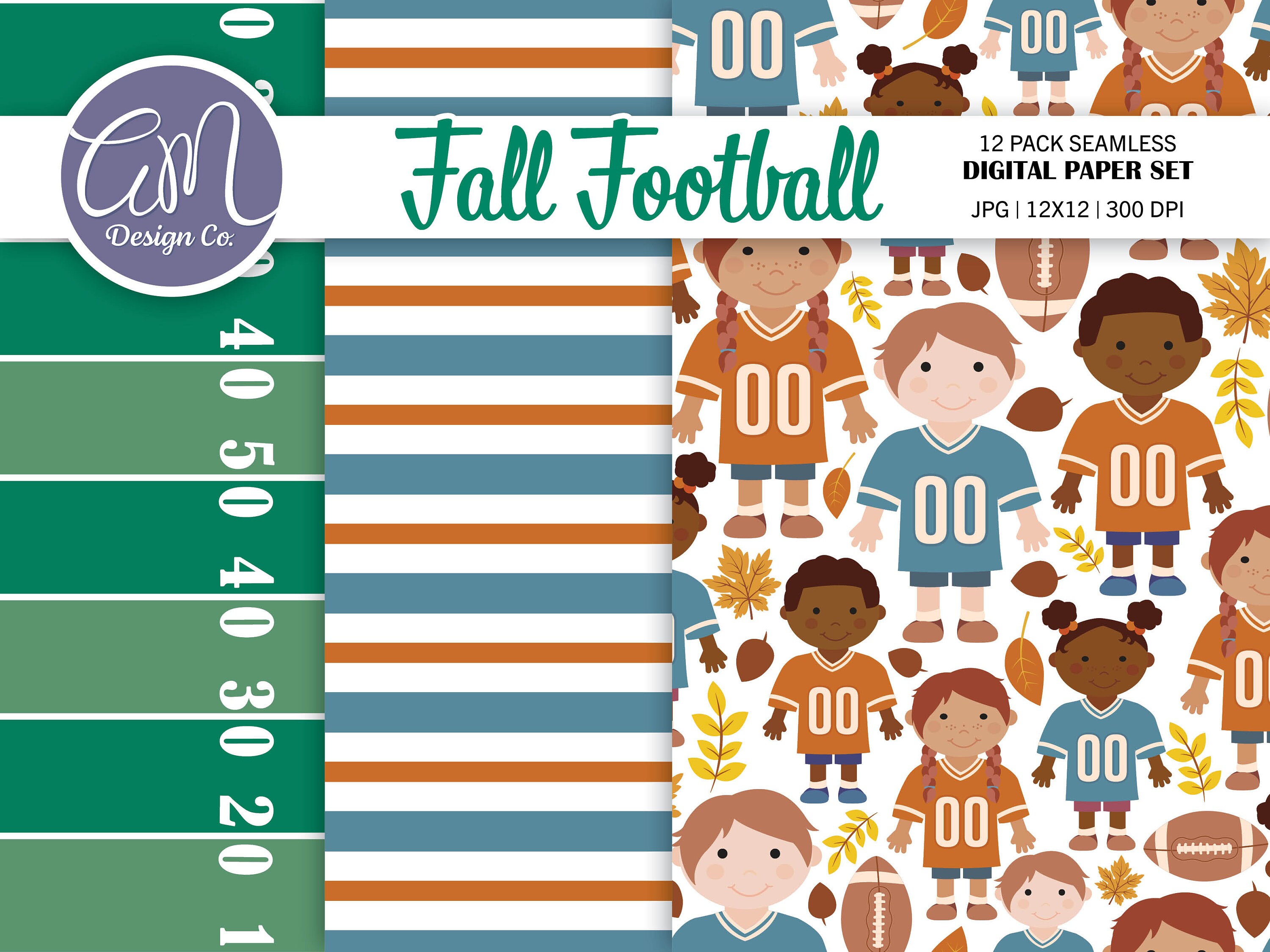 Fall Football Digital Paper and Clipart Set, Sports Seamless, Game Day ...