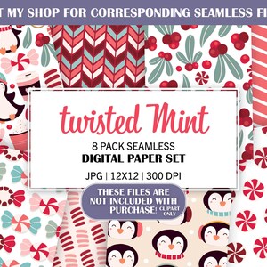 Peppermint Christmas Clipart Bundle, Winter Penguin Clipart for Holiday ...