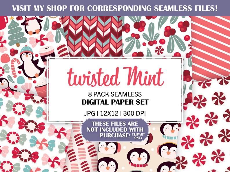 Peppermint Christmas Clipart Bundle, Winter Penguin Clipart for Holiday ...