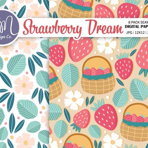 Strawberry Garden Digital Paper and Clipart Set, Cottagecore Fruit ...