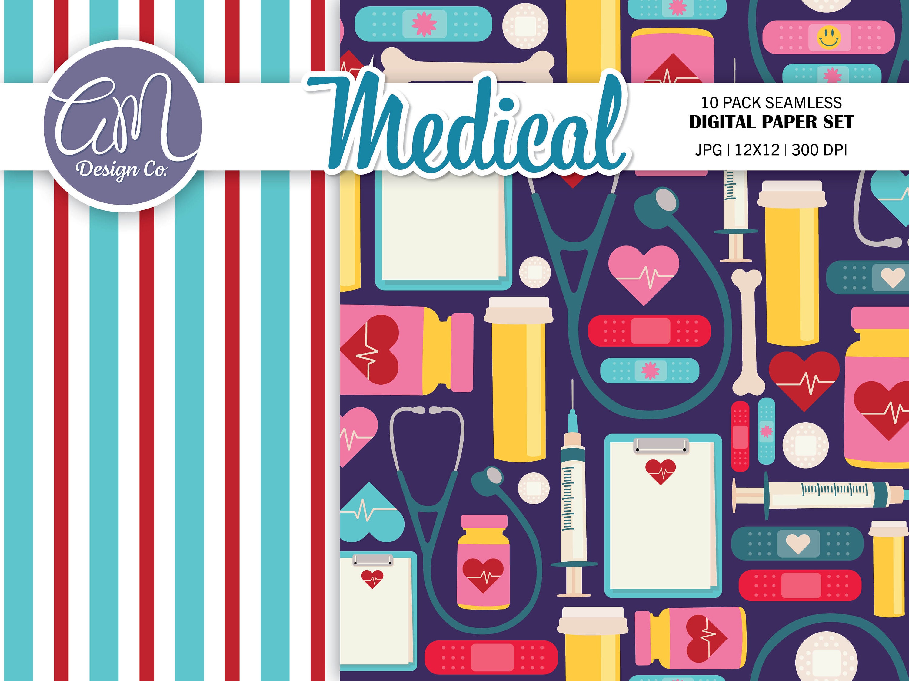 Medical Digital Paper and Clipart Set, Nurse Doctor Seamless Pattern ...