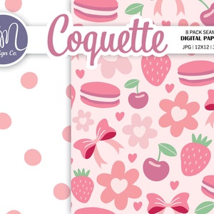 Coquette Digital Paper and Clipart Set, Bow Print Seamless Pattern ...