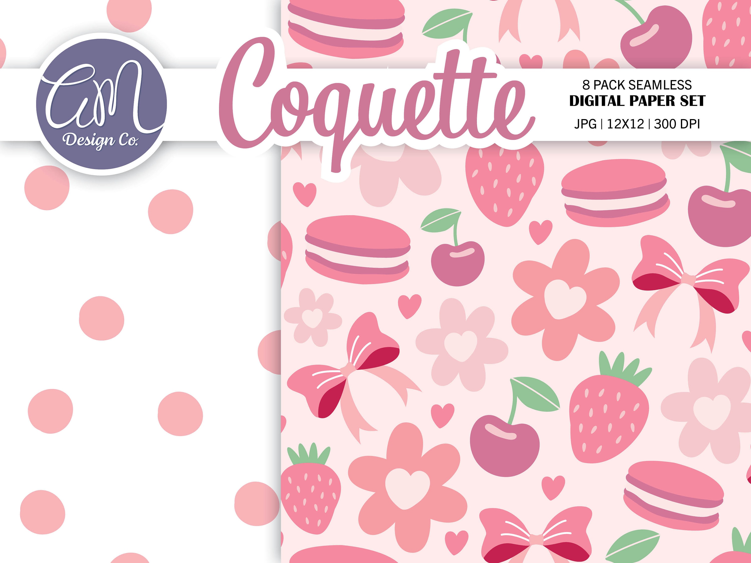 Coquette Digital Paper and Clipart Set, Bow Print Seamless Pattern ...