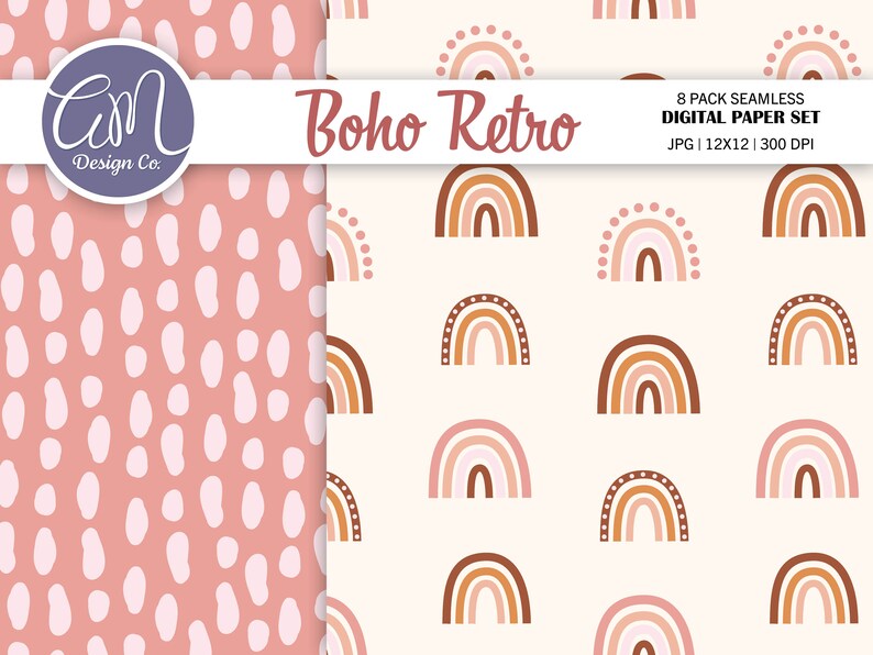 Boho Digital Paper, Groovy Retro Seamless Pattern, Summer Scrapbook ...