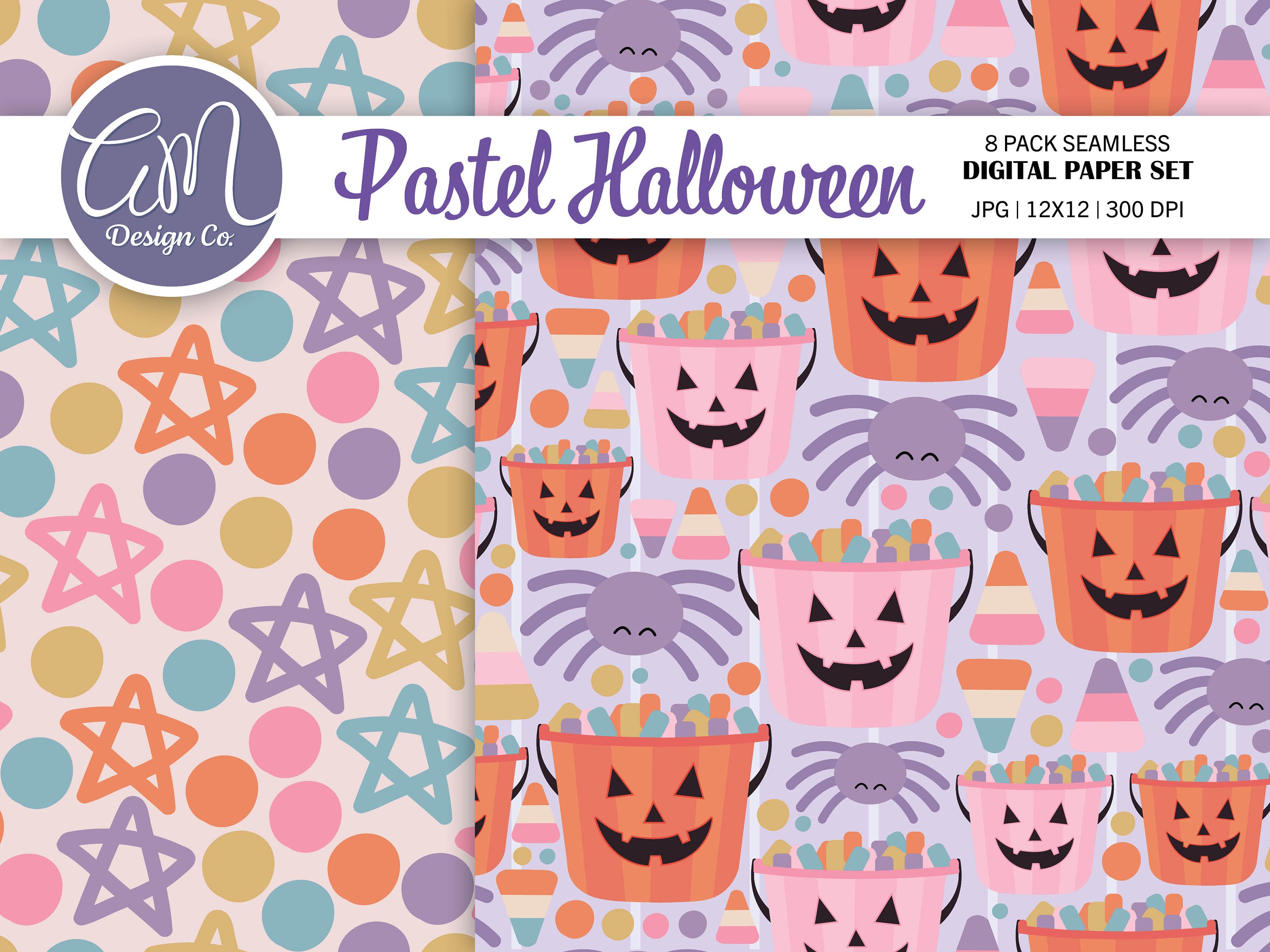 Cute Halloween Digital Paper, Pastel Halloween Clipart Set, Ghost ...