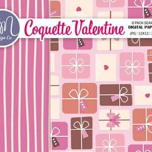 Coquette Valentine Digital Paper and Clipart Set, Strawberry Cherry ...