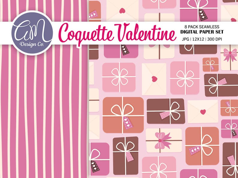 Coquette Valentine Digital Paper and Clipart Set, Strawberry Cherry ...