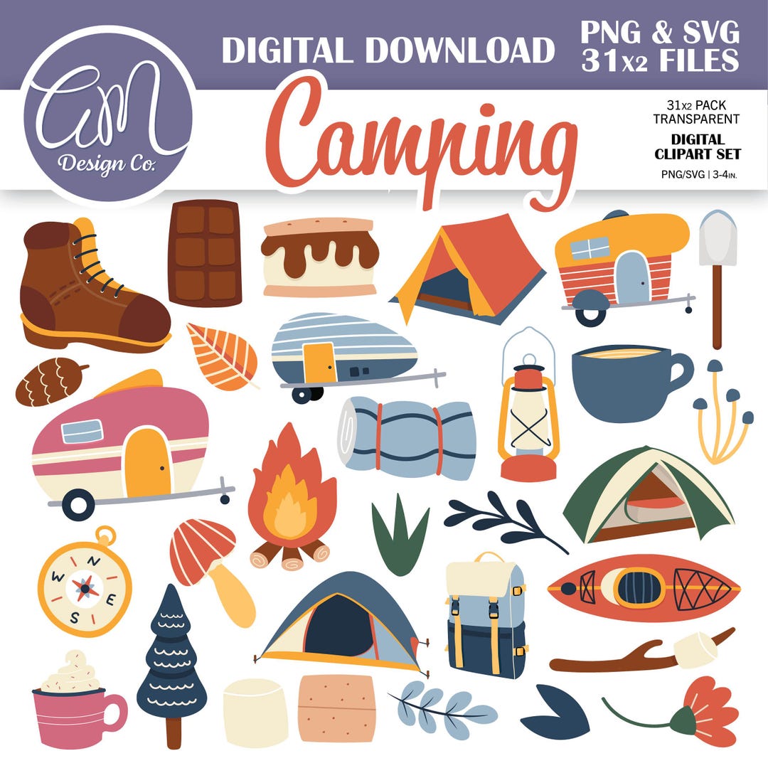 Camping and Outdoors Clipart Bundle, Fall Clipart for One Happy Camper ...