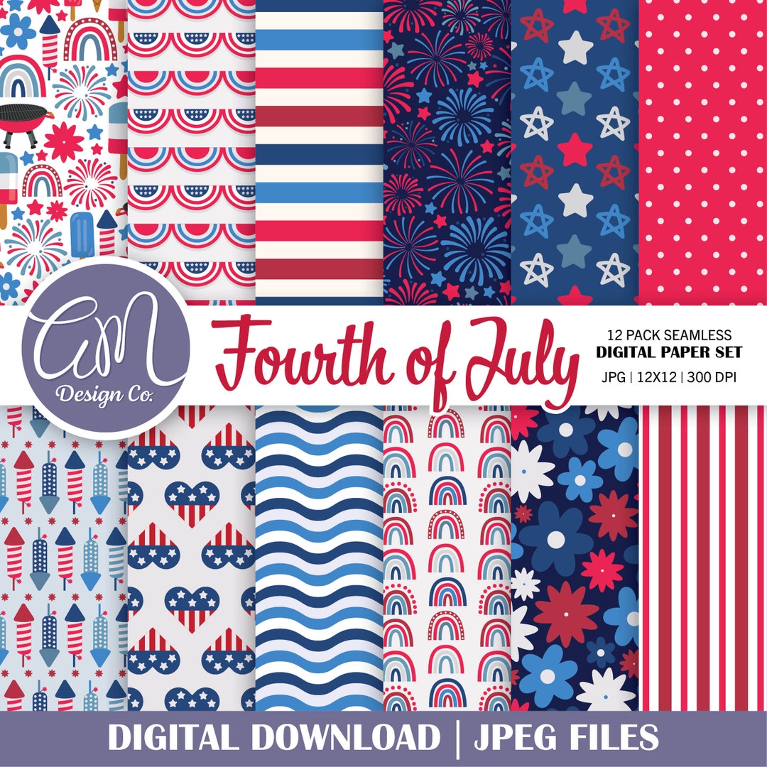Fourth of July Digital Paper, Independence Day Seamless Pattern ...