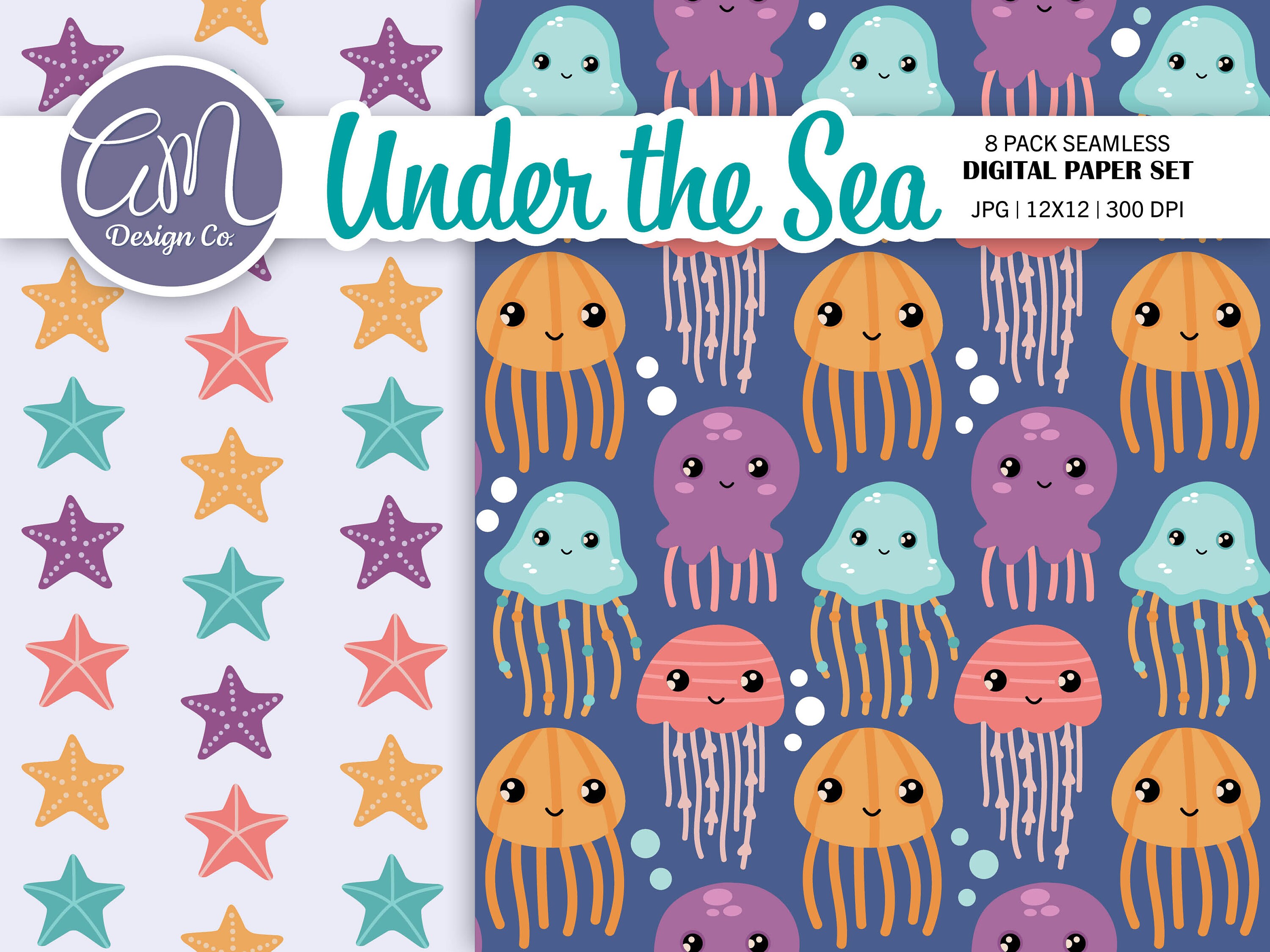 Mermaid Digital Paper, Under the Sea Seamless Pattern, Summer Scrapbook ...