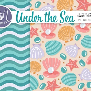 Mermaid Digital Paper, Under the Sea Seamless Pattern, Summer Scrapbook ...