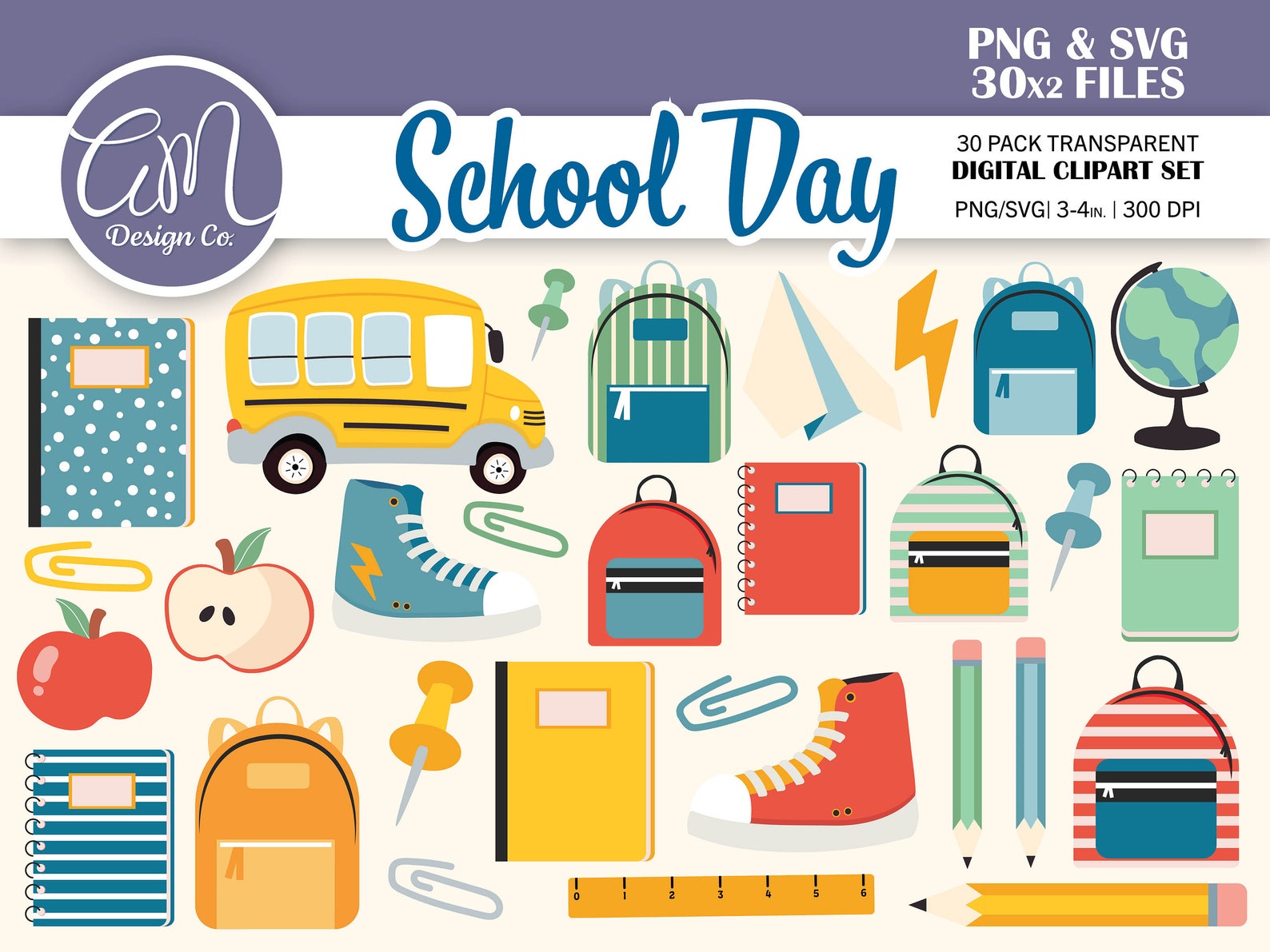 Back to School Digital Paper and Clipart Set, Teacher Clipart ...