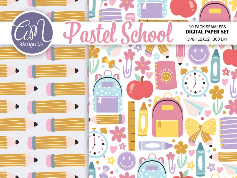 Pastel Back to School Seamless Pattern, Cutecore Education Teacher ...