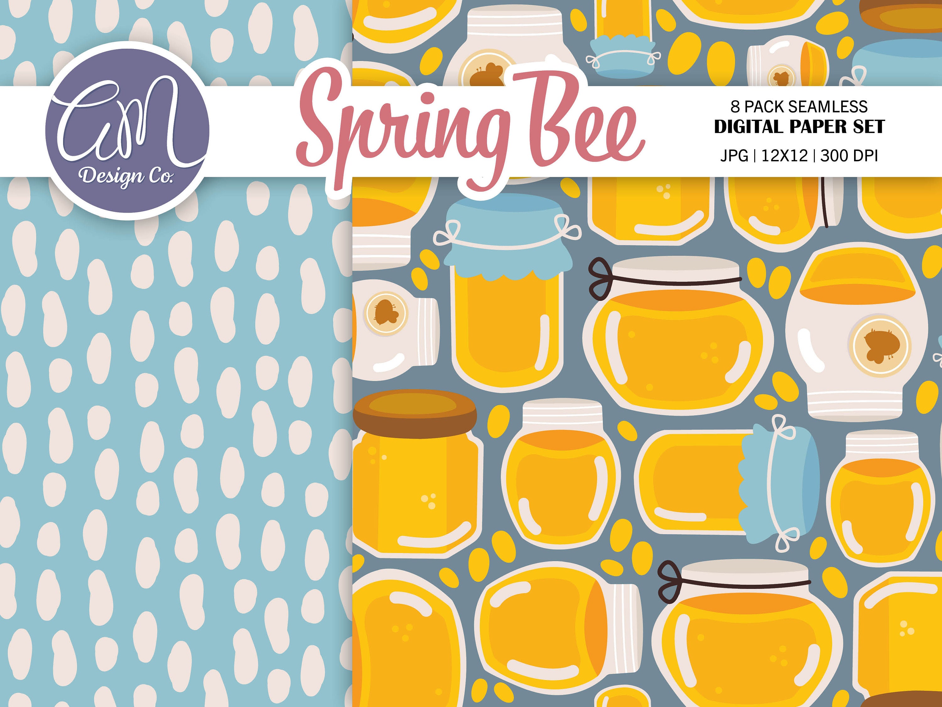 Honey Bee Digital Paper, Spring Seamless Pattern, Bumble Bee Scrapbook ...