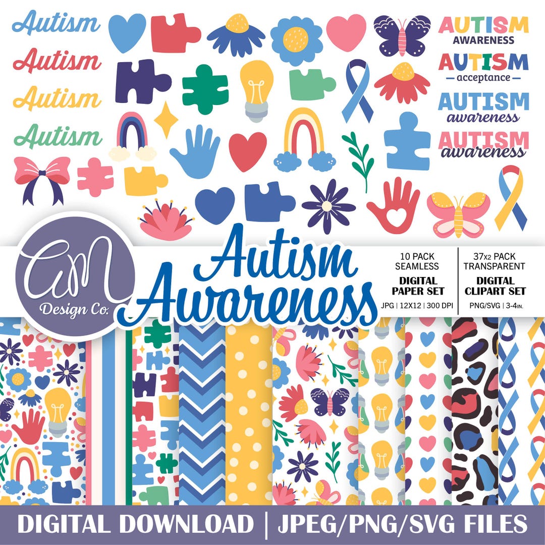 Autism Awareness Digital Paper and Clipart Set, Neurodivergent Spectrum ...