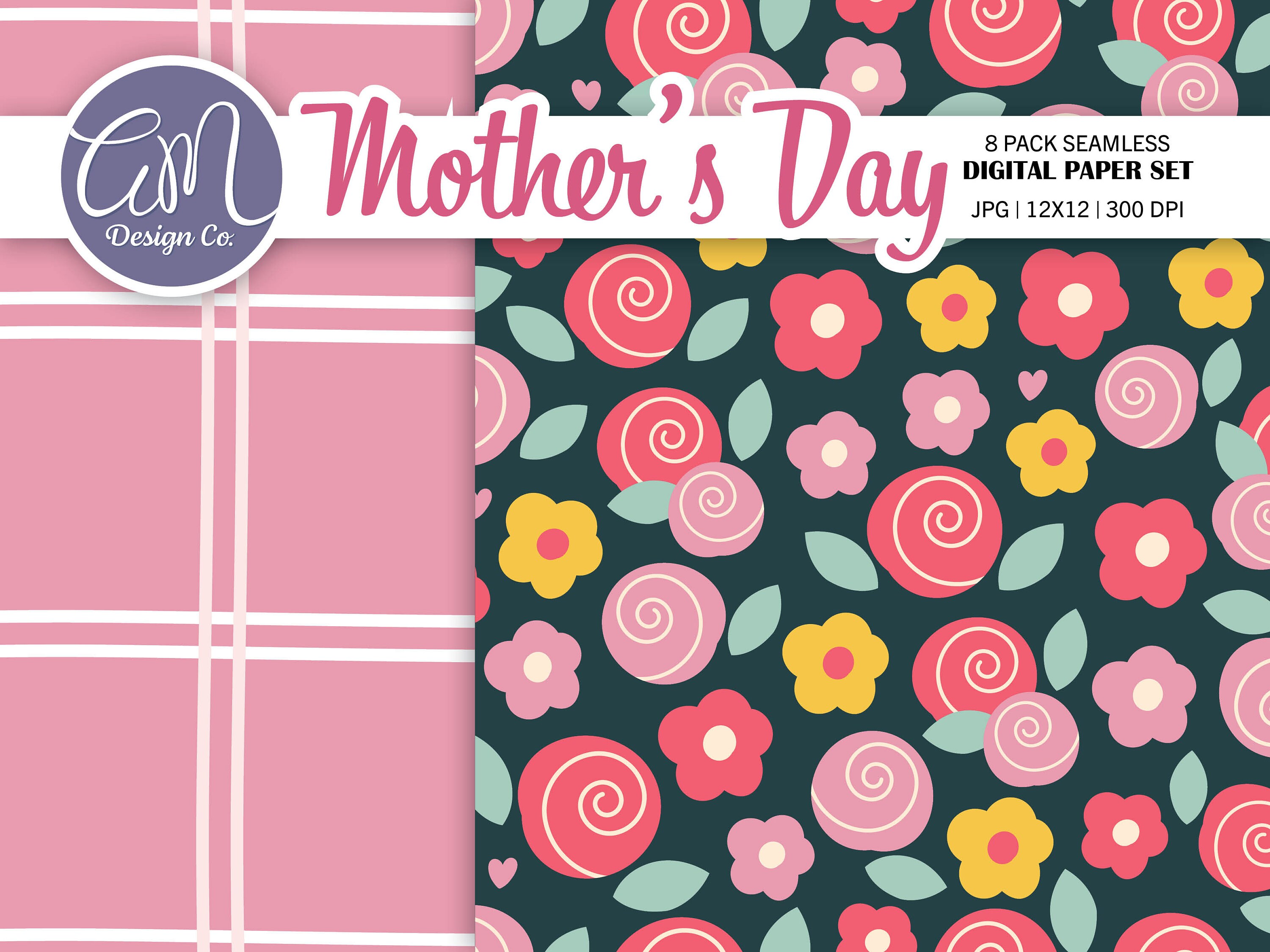 Mothers Day Digital Paper, Seamless Patterns for Mom or Mama, Holiday ...