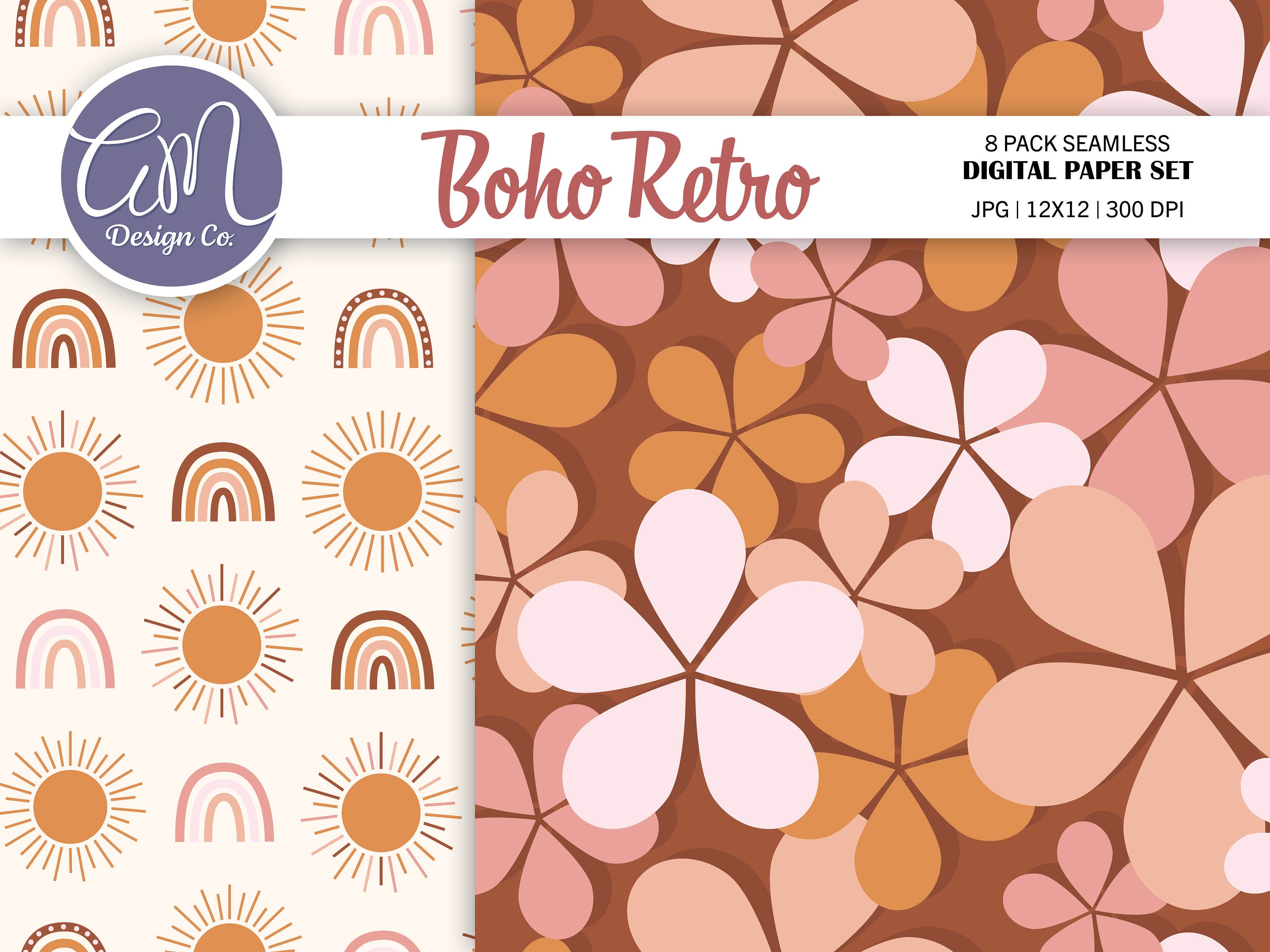 Boho Digital Paper Groovy Retro Seamless Pattern Summer - Etsy
