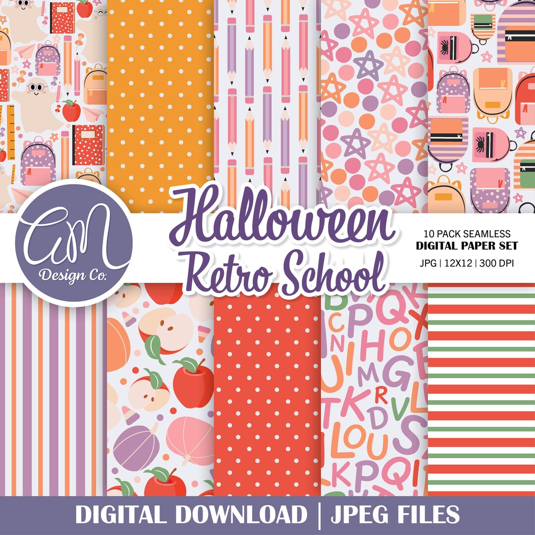 Back to School Seamless Pattern, Halloween Teacher Education Digital ...