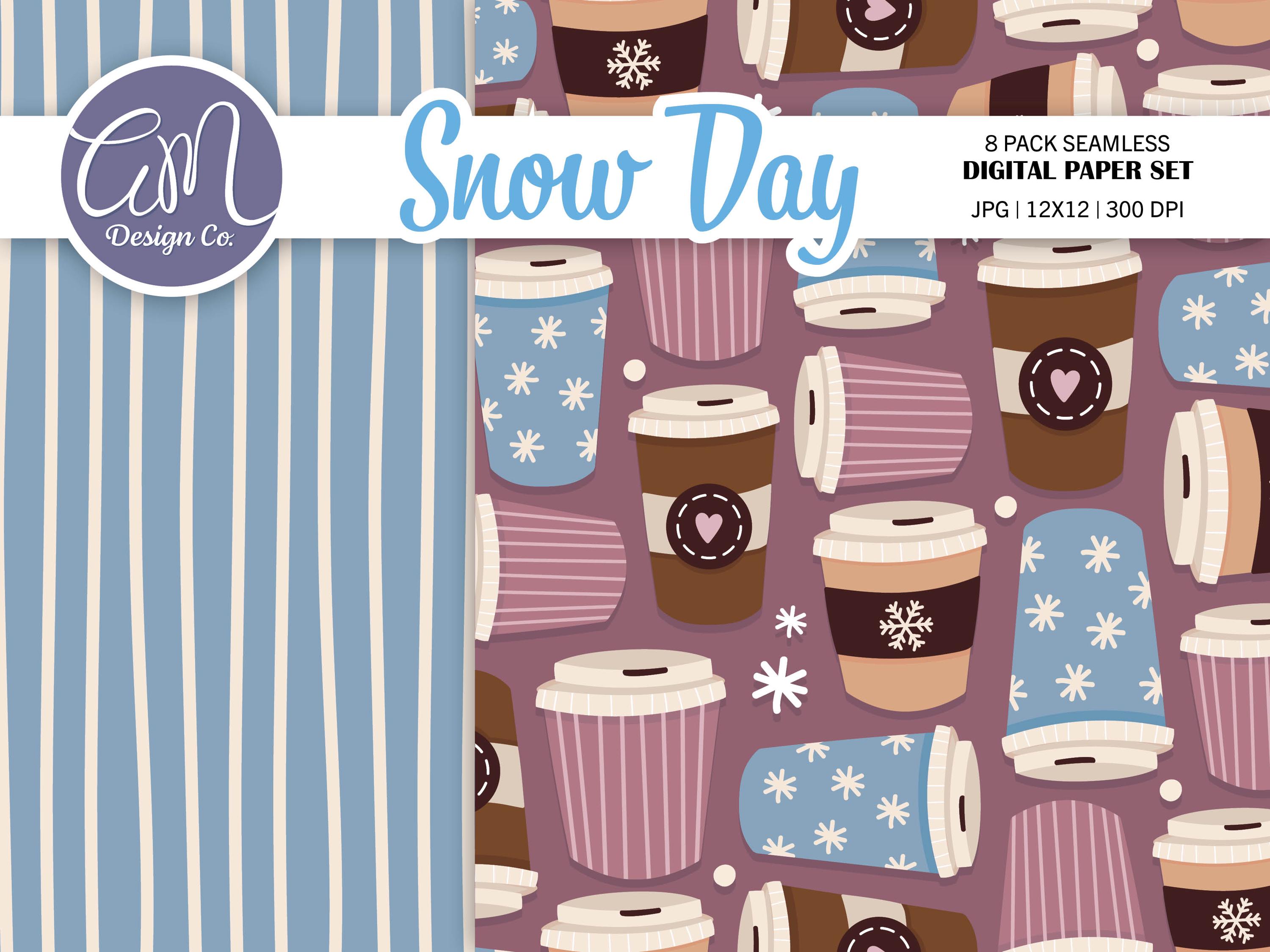 Snow Day Digital Paper and Clipart Set, Winter Holiday Seamless Pattern ...