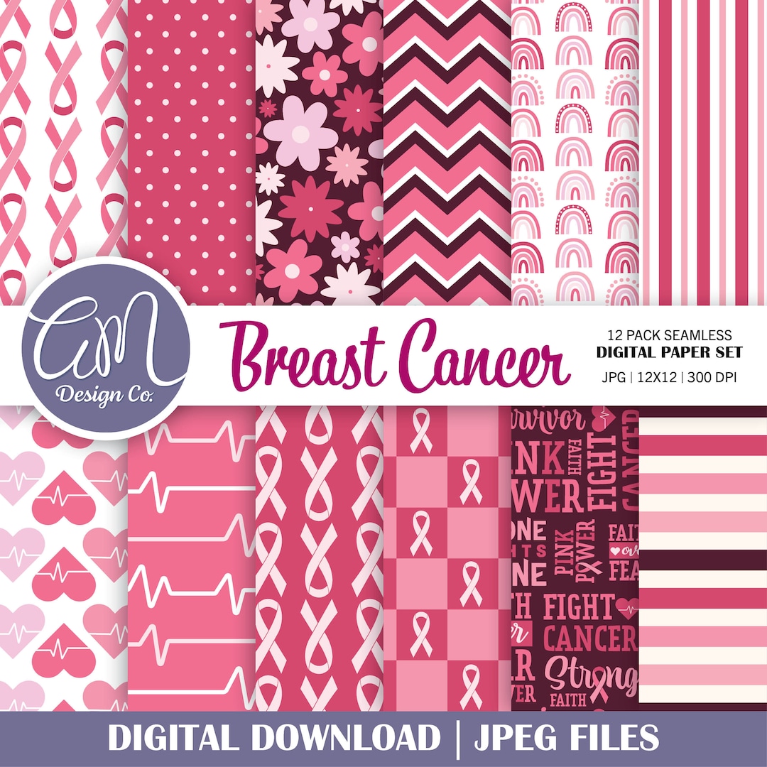 Breast Cancer Awareness Digital Paper, Pink Cancer Ribbon Seamless ...