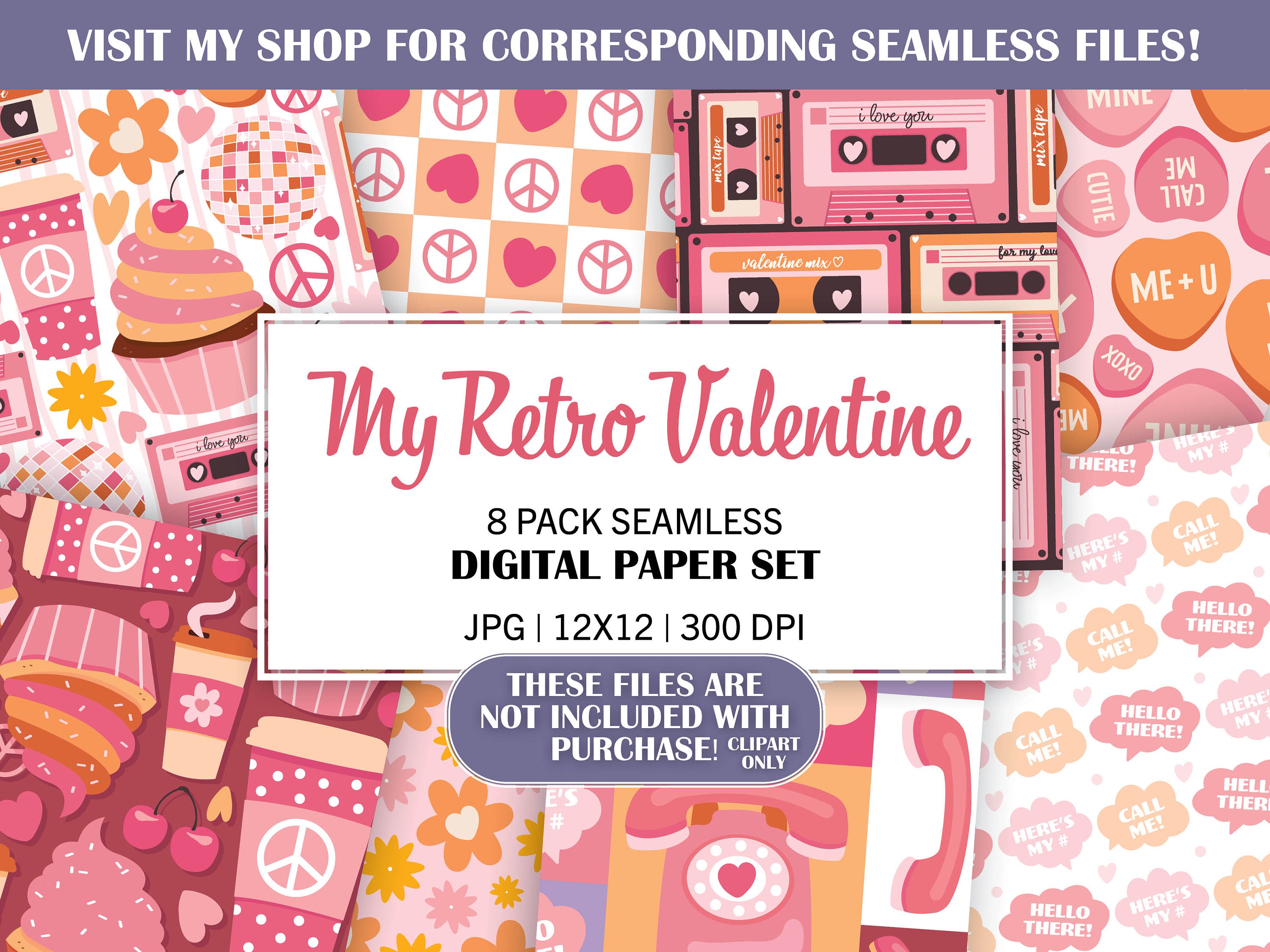 Retro Valentine Clipart Bundle, Hippie Daisy Digital Stickers, Disco ...