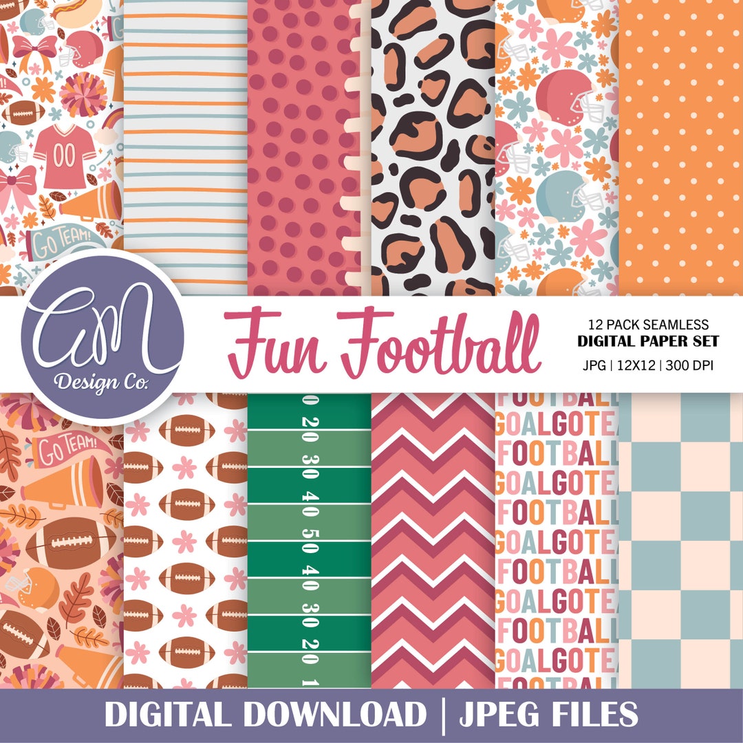 Football Girl Digital Paper, Sports Seamless Pattern, Cheer Scrapbook ...
