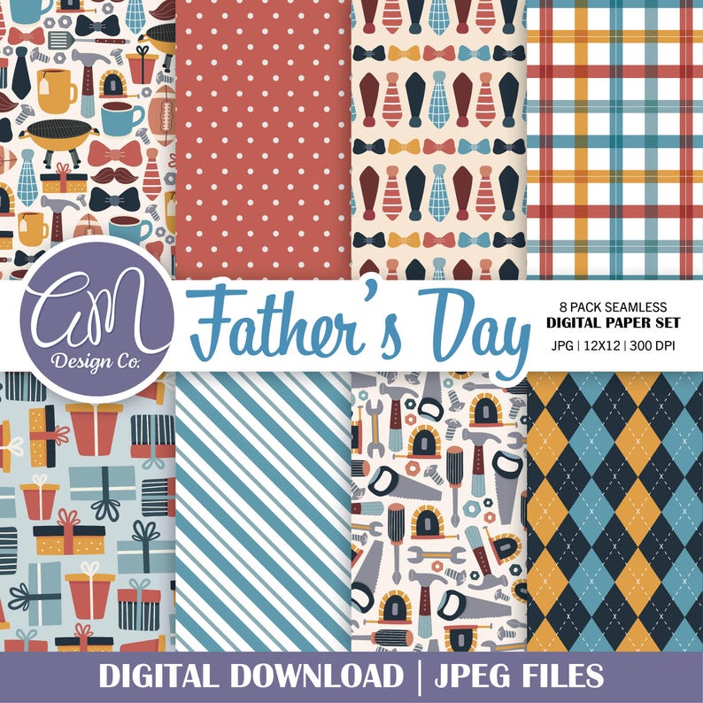 Father’s Day Digital Paper, Dad Seamless Pattern, Stepdad or Grandpa ...