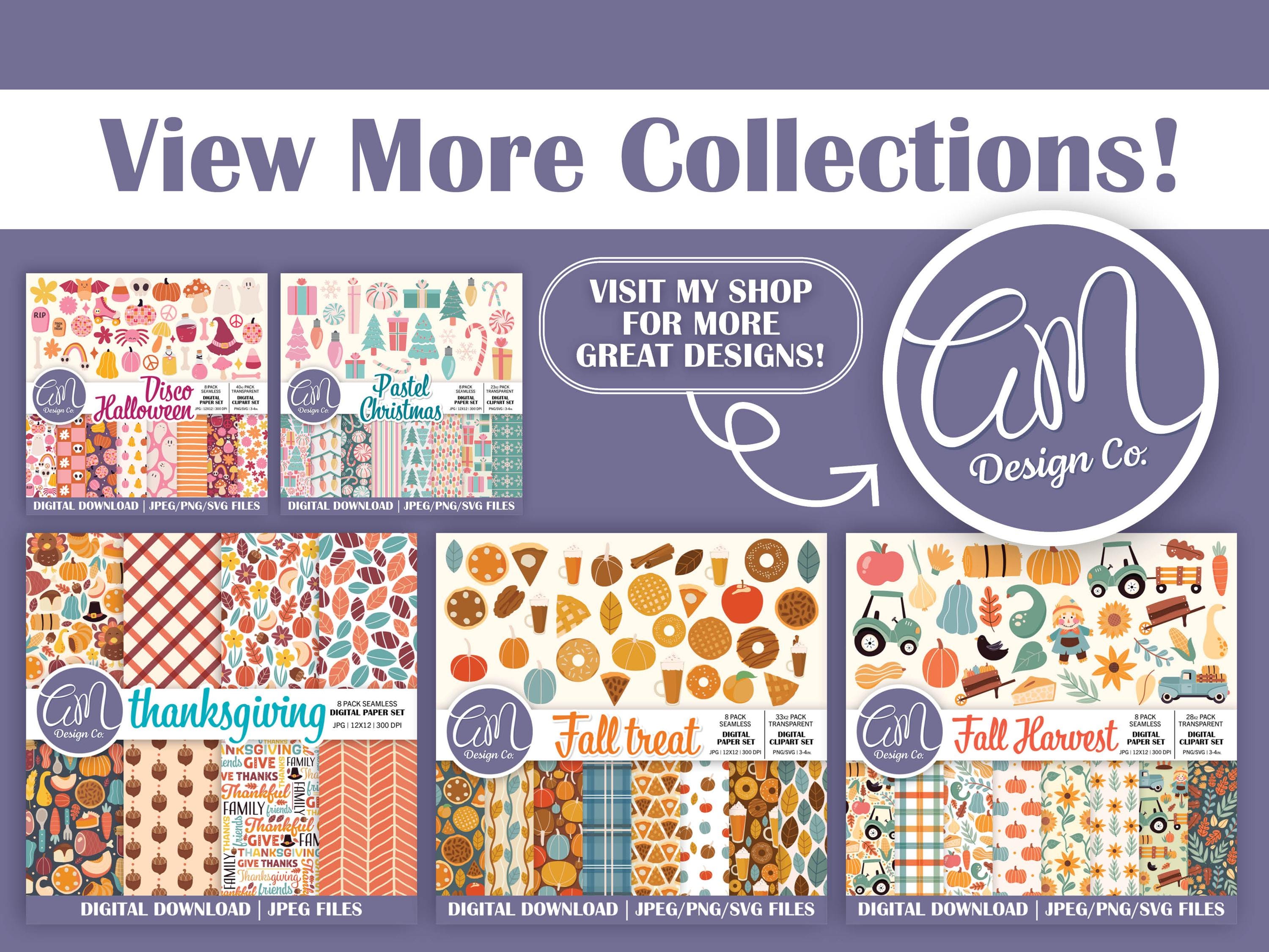 Thanksgiving Digital Paper and Clipart Set, Fall or Autumn Seamless ...