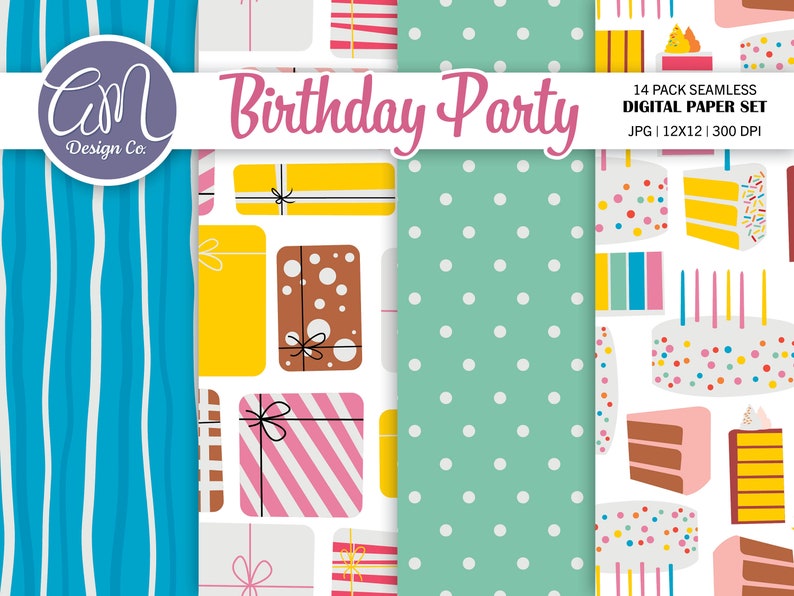 Birthday Party Digital Paper, Celebration Seamless Pattern for ...