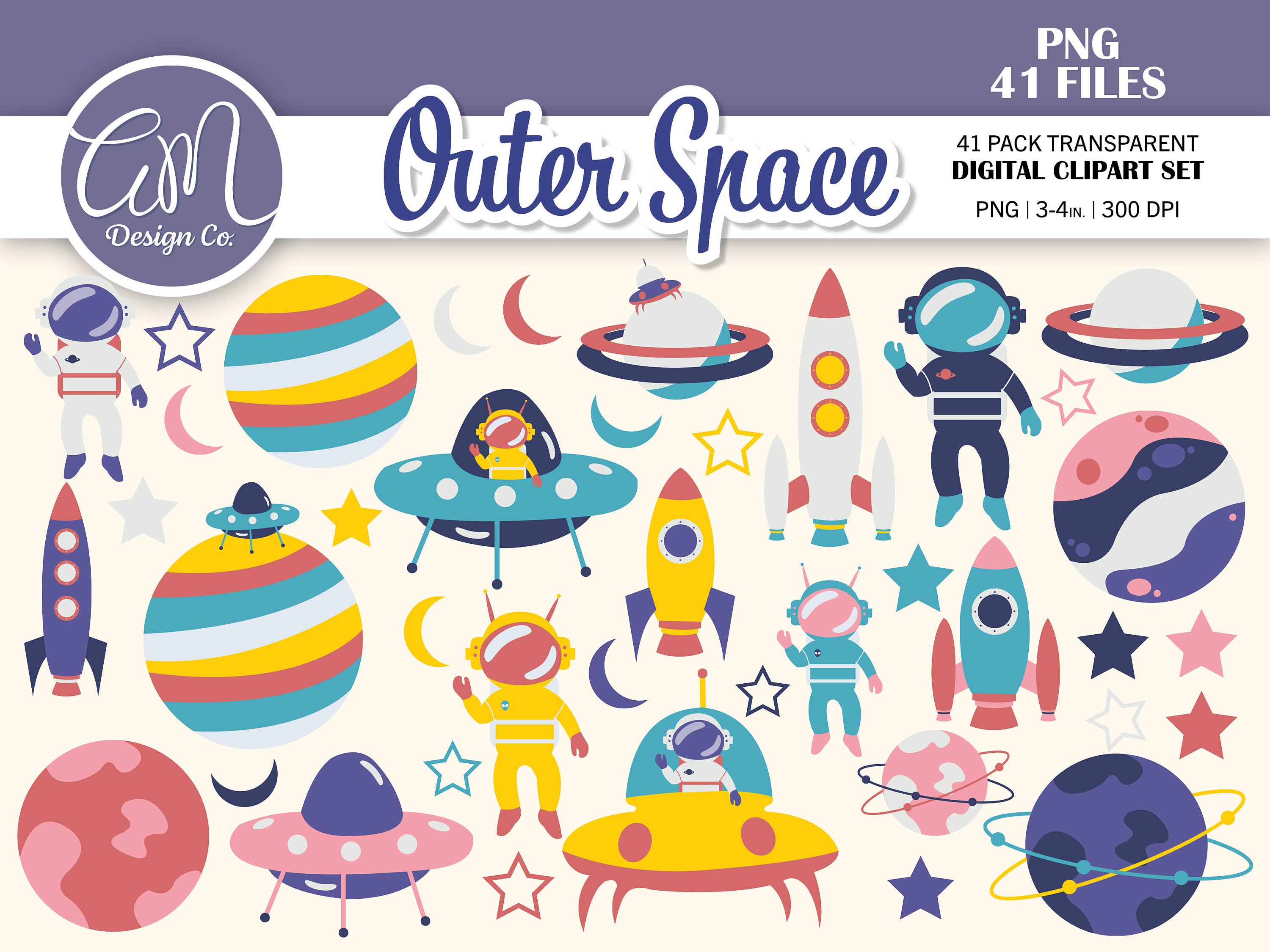 Outer Space Digital Paper and Clipart Set, Celestial Galaxy Seamless ...