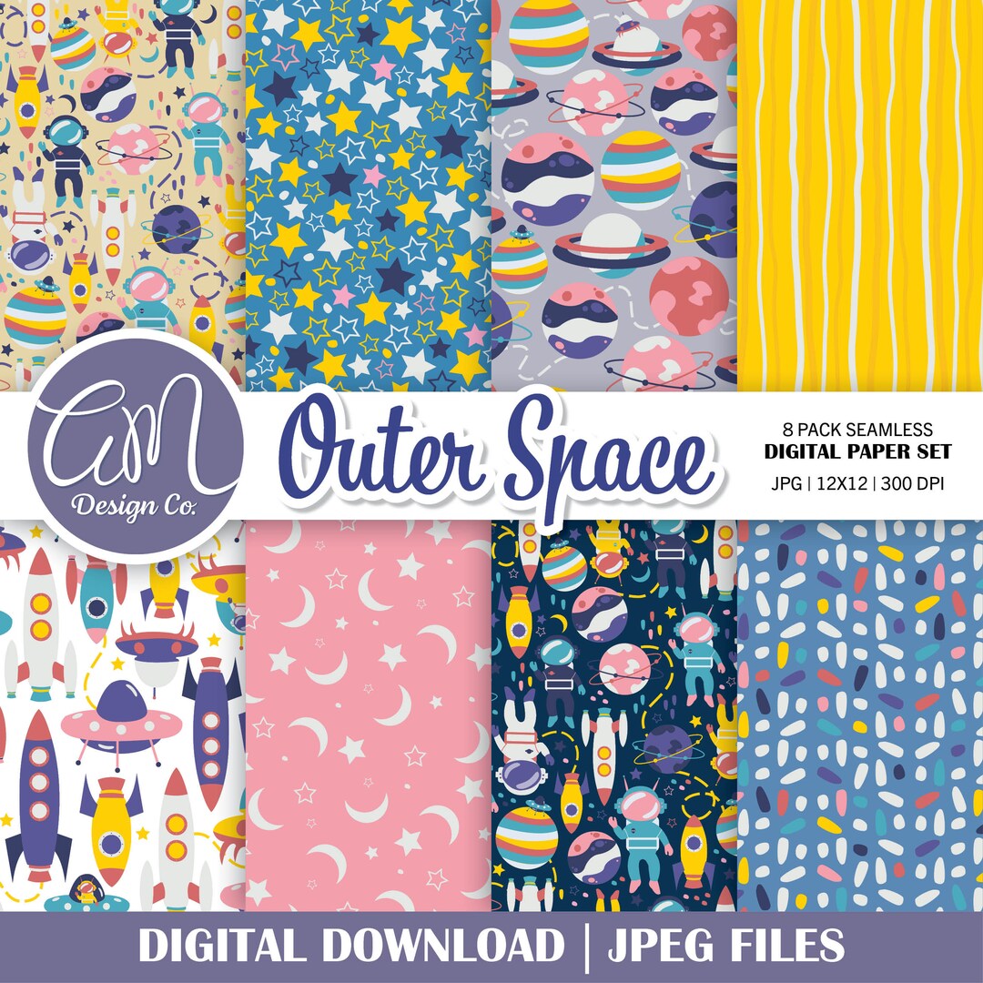 Outer Space Digital Paper, Celestial Galaxy Seamless Pattern, Stars ...