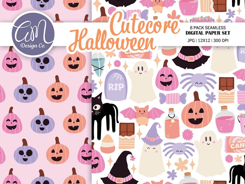 Cutecore Halloween Digital Paper and Clipart Set, Pastel Spooky ...