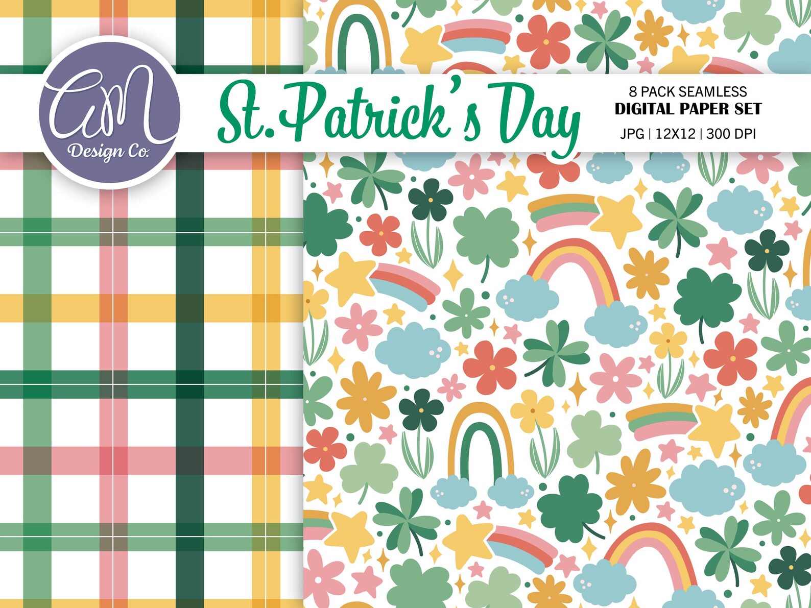 St Patrick's Day Digital Paper, Irish Clover Seamless Pattern, Lucky ...