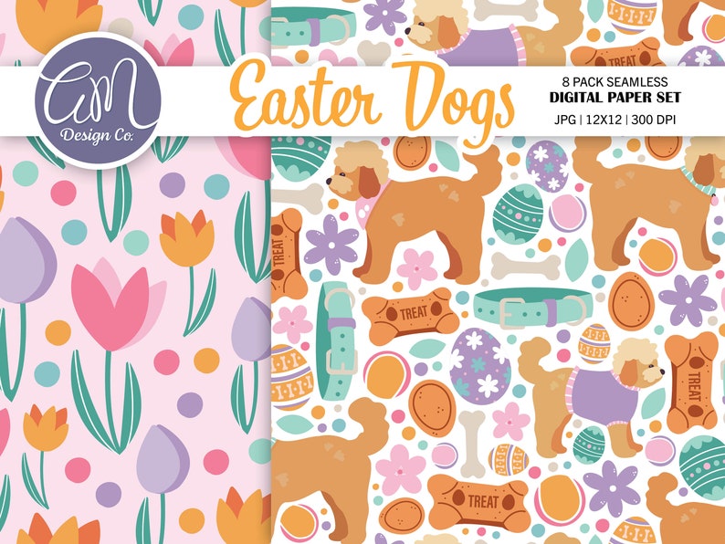 Easter Dog Digital Paper and Clipart Set, Golden Doodle Spring Seamless ...