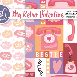 Retro Valentine Digital Paper and Clipart Bundle, Hippie Daisy Seamless ...